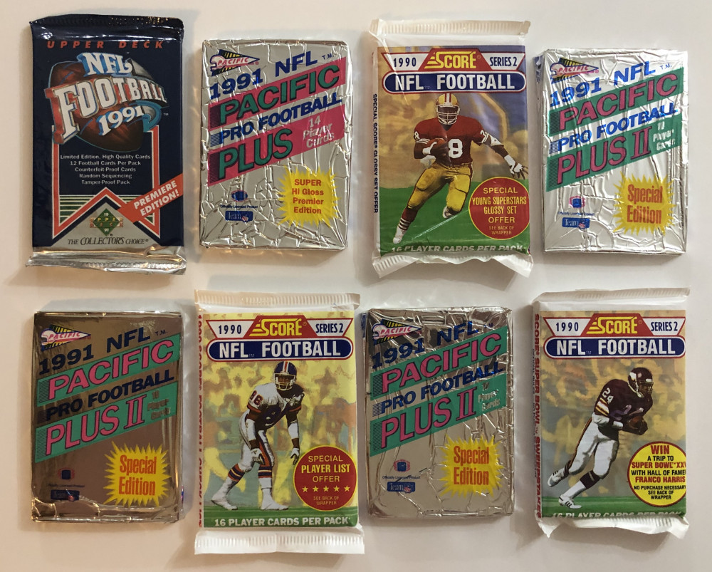 EIGHT (8) UNOPENED FOOTBALL CARD PACKS (from 1990 & 1991) - Swico Auctions