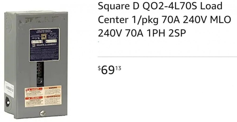 Square D QO2-4L70S Load Center 1/pkg 70A 240V MLO 240V 70A 1PH 2SP ...