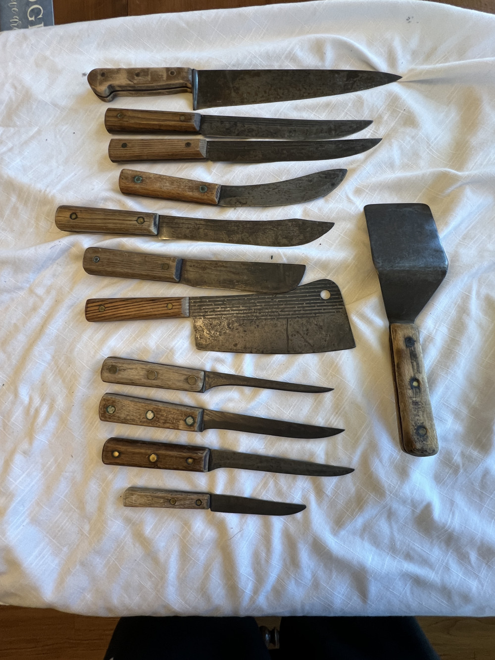 Eleven Vintage (11) Hi Carbon Vintage Kitchen Knives, One (1) Flipper ...