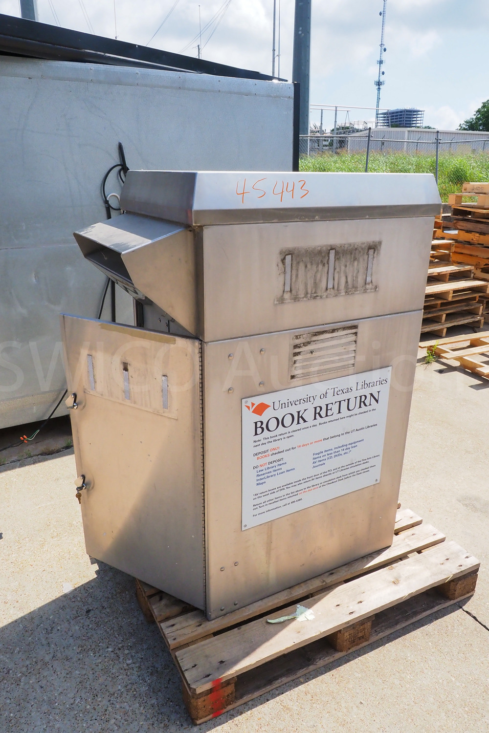 Stainless steel book return box - Swico Auctions